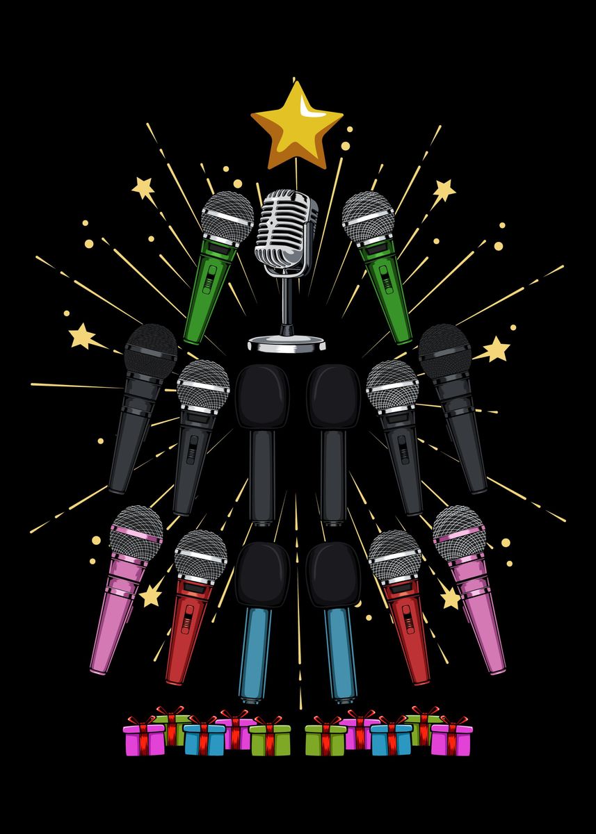 'Christmas Microphone Tree' Poster, picture, metal print, paint by ...