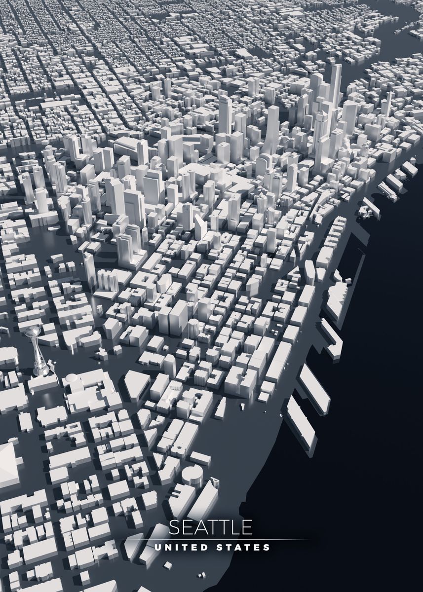 'Seattle 3D City Map' Poster, picture, metal print, paint by ...