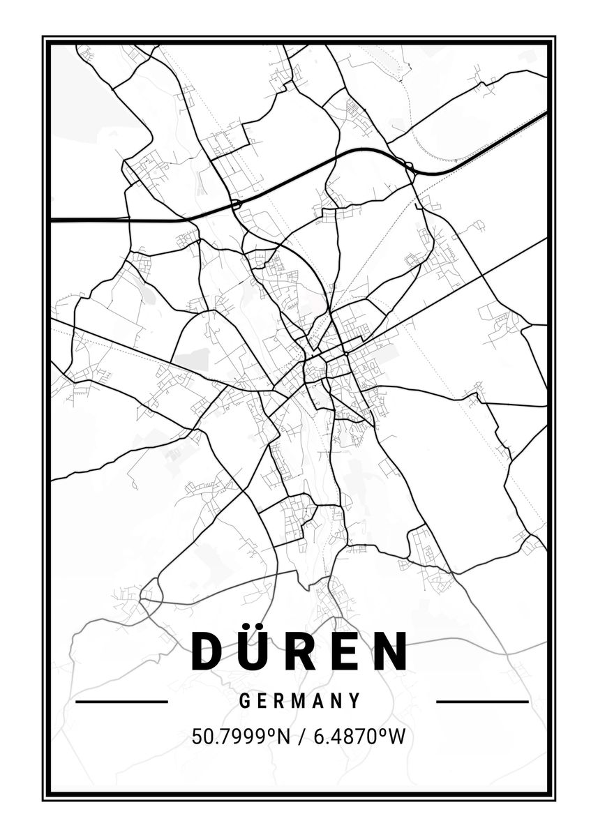 'Duren City Map Germany' Poster, picture, metal print, paint by Max ...