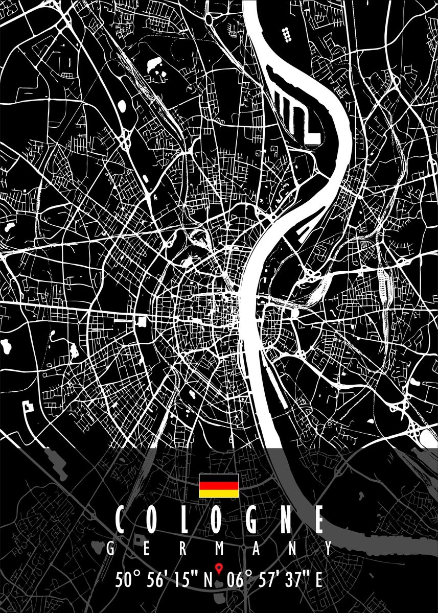 'COLOGNE MAP GERMANY' Poster, picture, metal print, paint by Artistic ...
