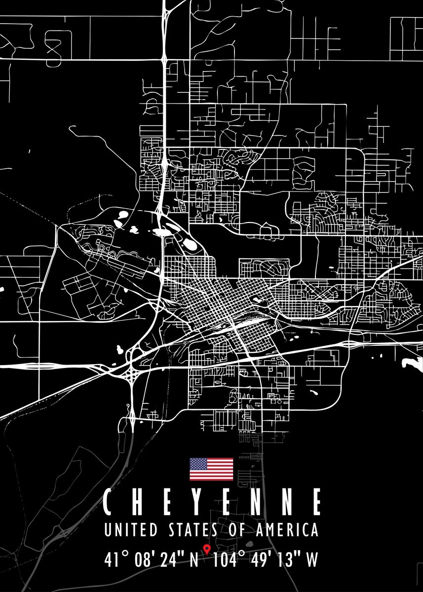 'CHEYENNE MAP USA' Poster, picture, metal print, paint by Artistic ...