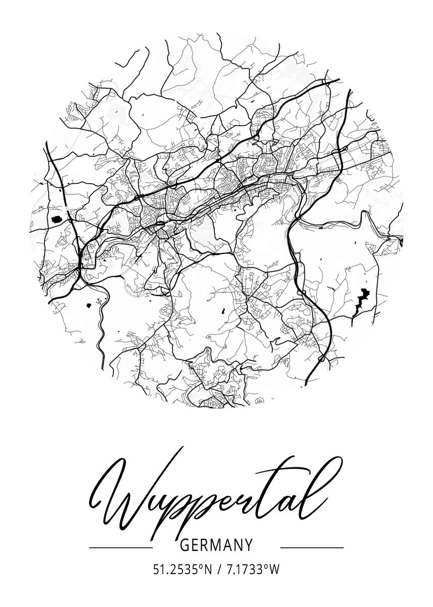'Wuppertal City Map Germany' Poster, picture, metal print, paint by Max ...