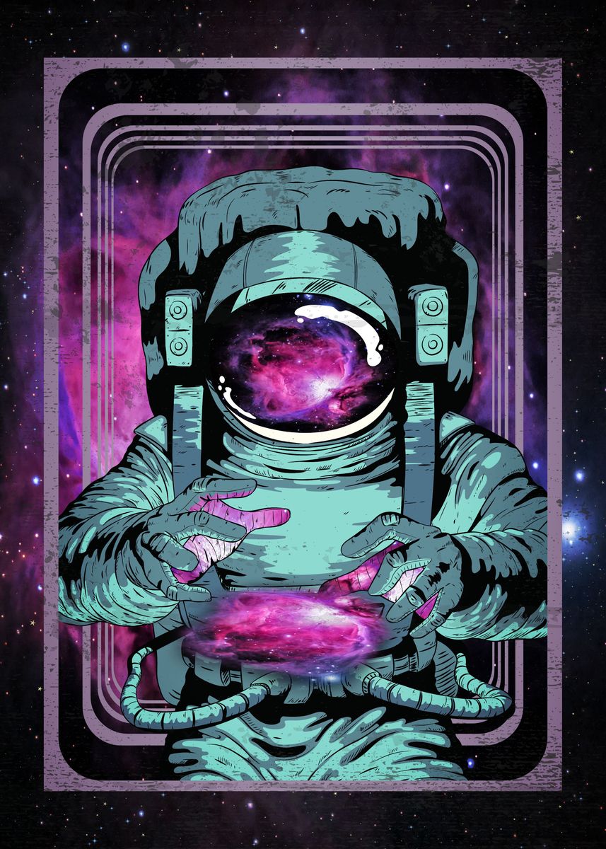 'Astronaut With Galaxy' Poster, picture, metal print, paint by ...