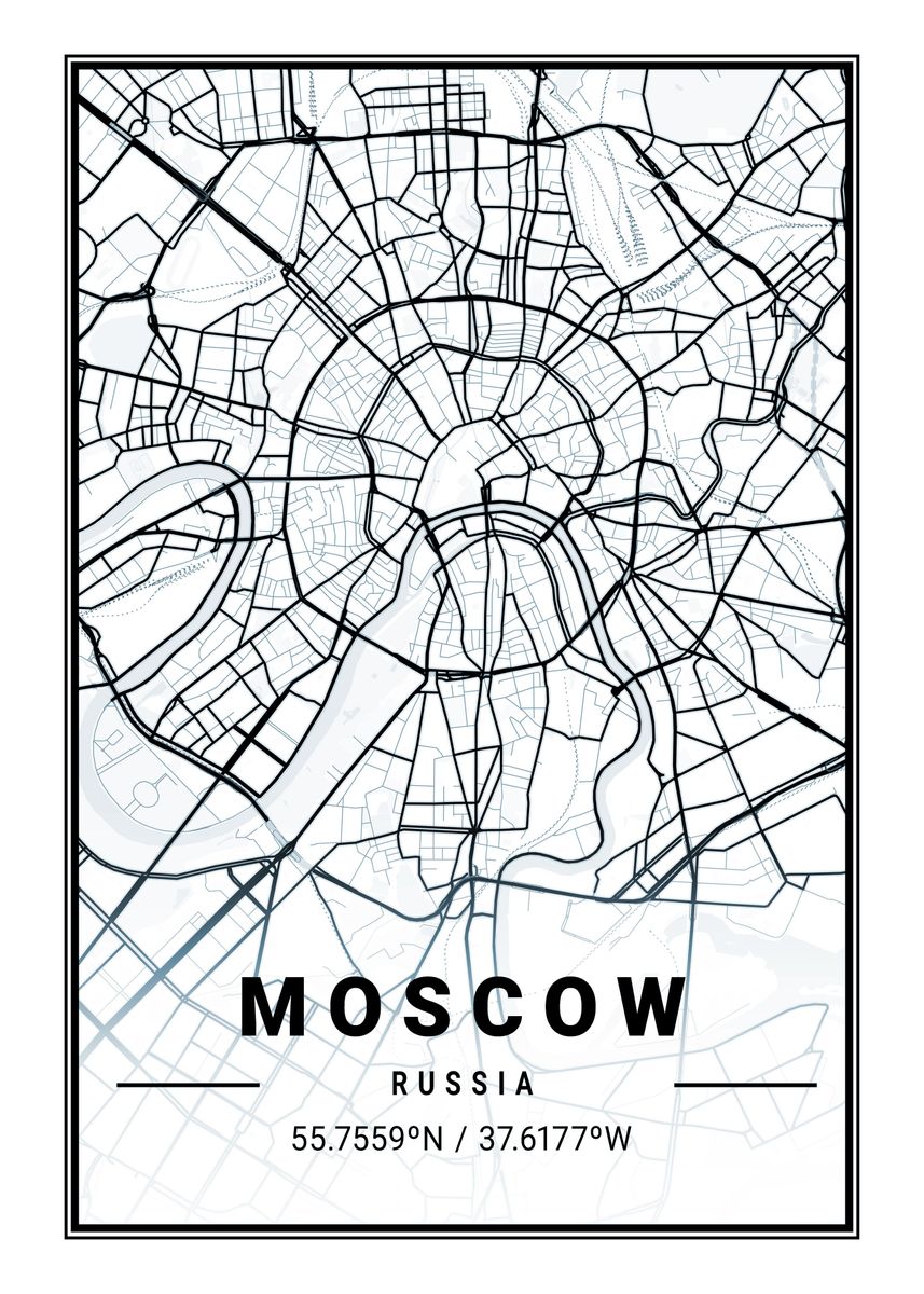 'Moscow City Map Russia' Poster, picture, metal print, paint by Max ...
