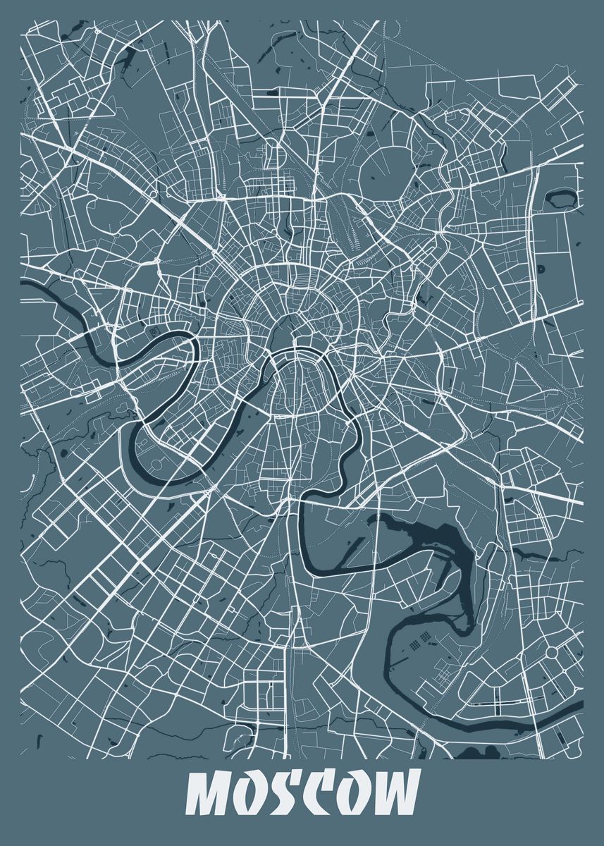 'Moscow City Map Russia' Poster, picture, metal print, paint by Max ...