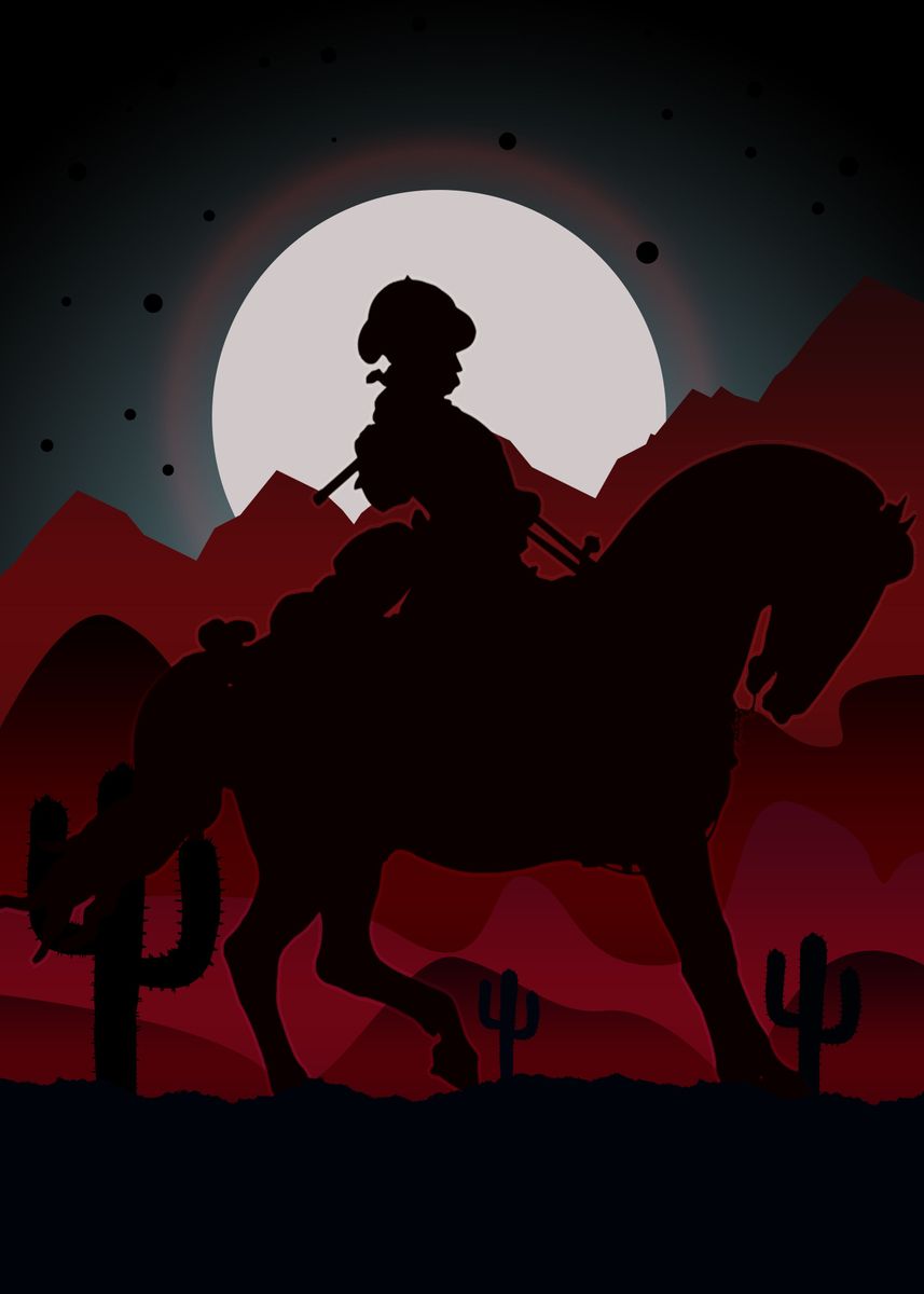 'cowboy on night ride' Poster, picture, metal print, paint by Faeyza ...