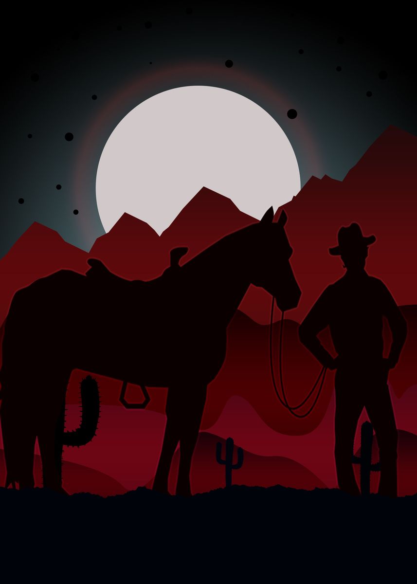 'cowboy on night ride' Poster, picture, metal print, paint by Faeyza ...