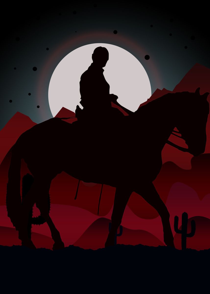 'cowboy on night ride' Poster by Faeyza Art | Displate