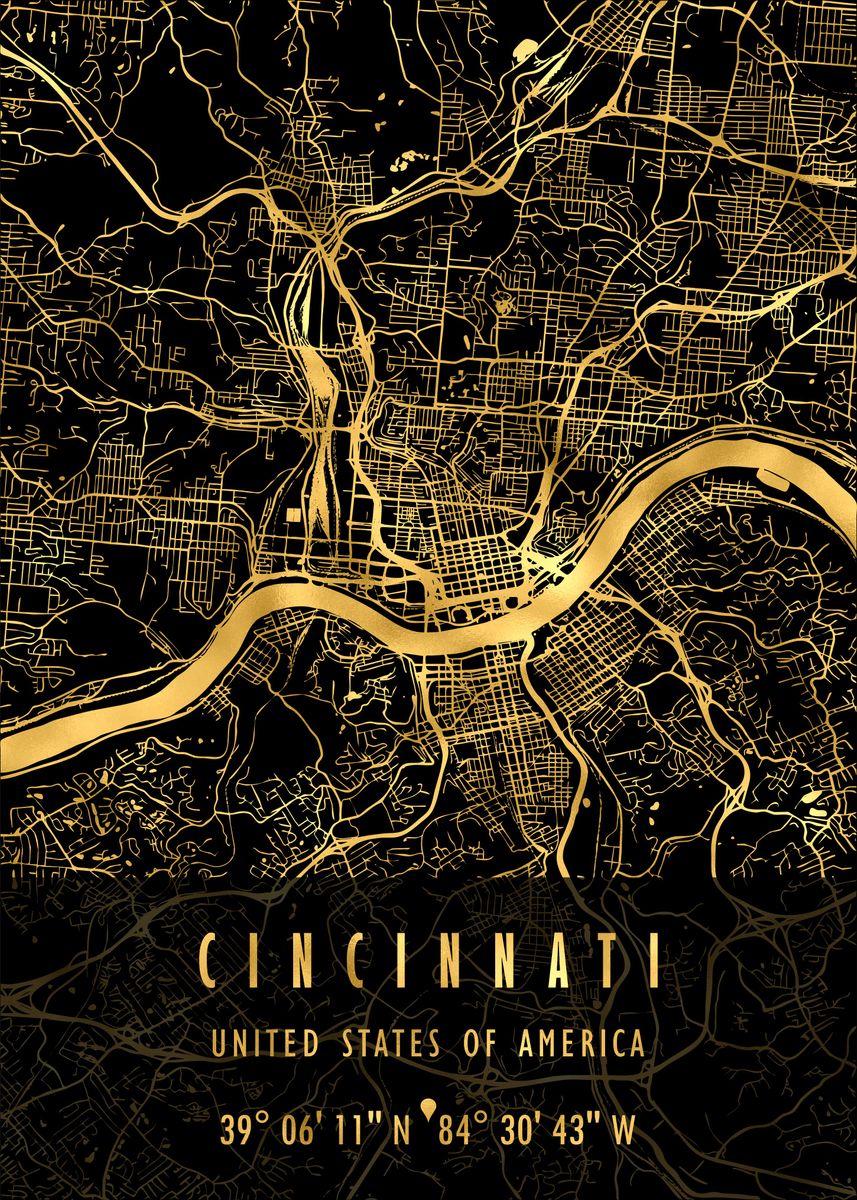 'CINCINNATI MAP USA' Poster, picture, metal print, paint by Artistic ...
