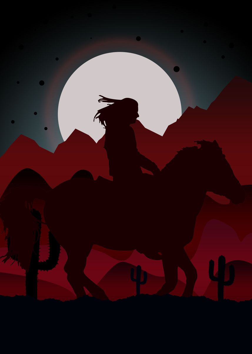 'cowboy on night ride' Poster, picture, metal print, paint by Faeyza ...