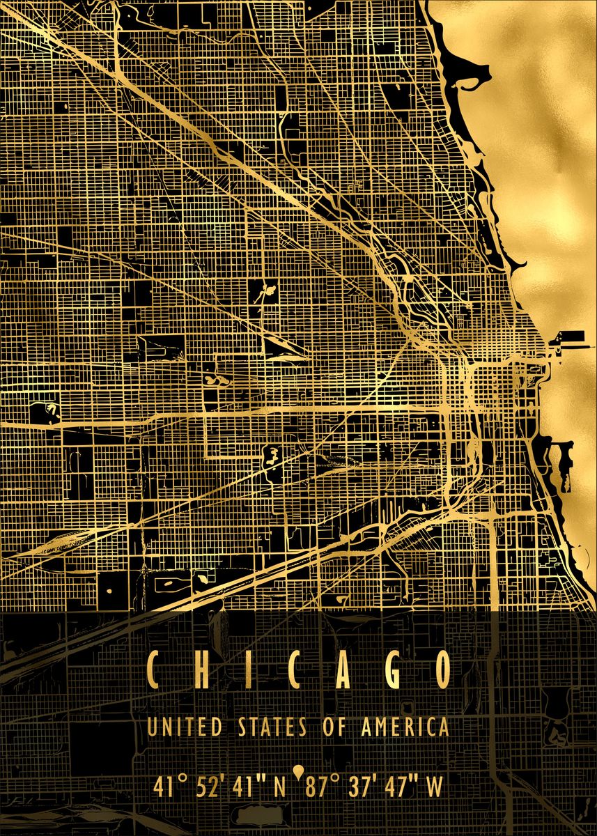'CHICAGO MAP USA' Poster, picture, metal print, paint by Artistic ...