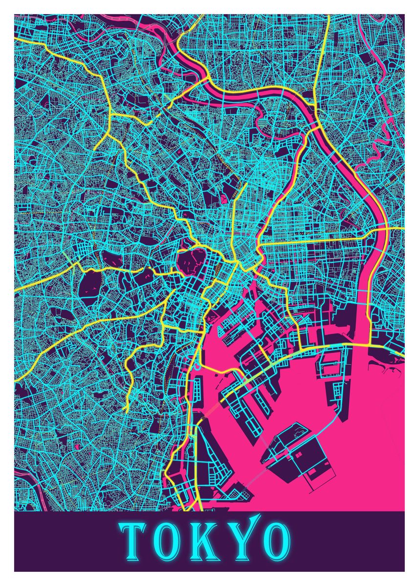 'Tokyo City Map Japan neon' Poster by Max Ronn | Displate