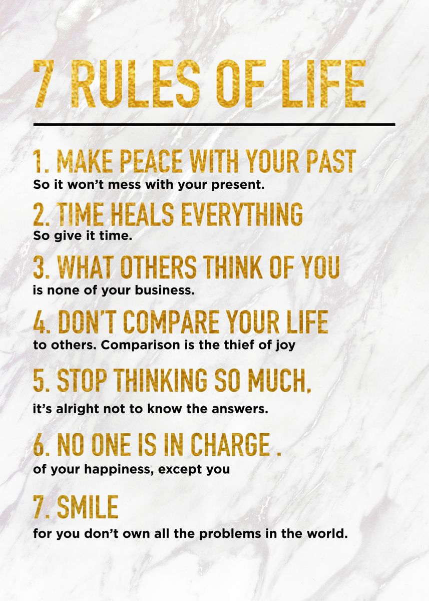'7 rules of life' Poster, picture, metal print, paint by Bestselling ...