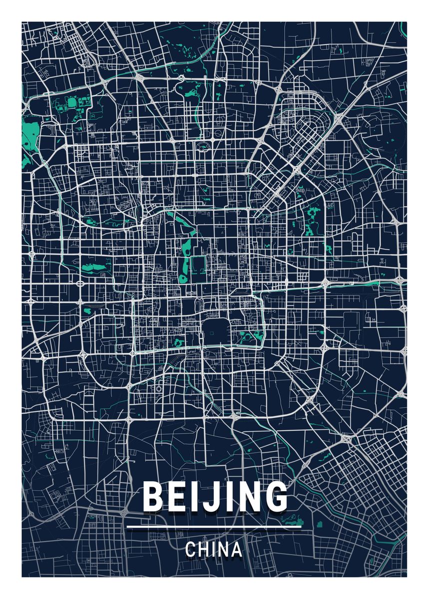 'Beijing City Map China' Poster, picture, metal print, paint by Max ...