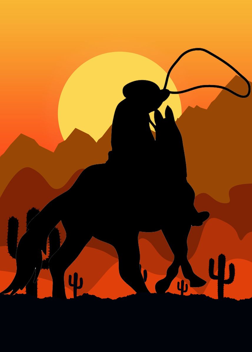 'Cowboy Poster' Poster, picture, metal print, paint by Rijis Art | Displate