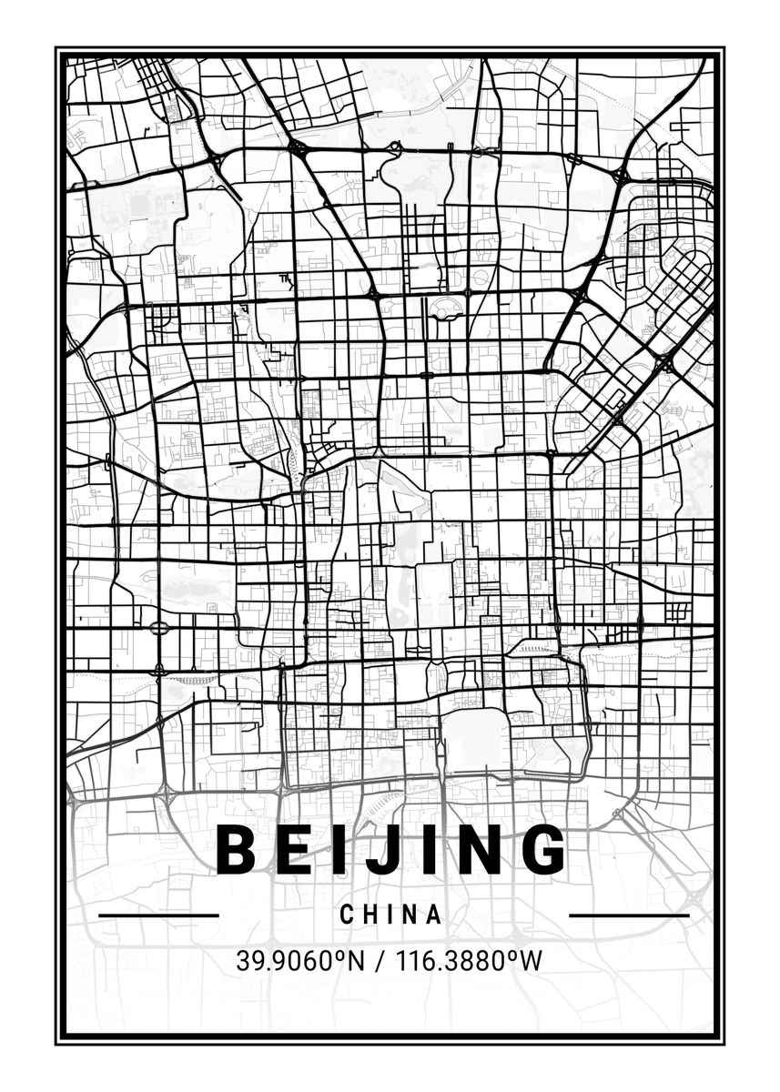 'Beijing City Map China' Poster, picture, metal print, paint by Max ...