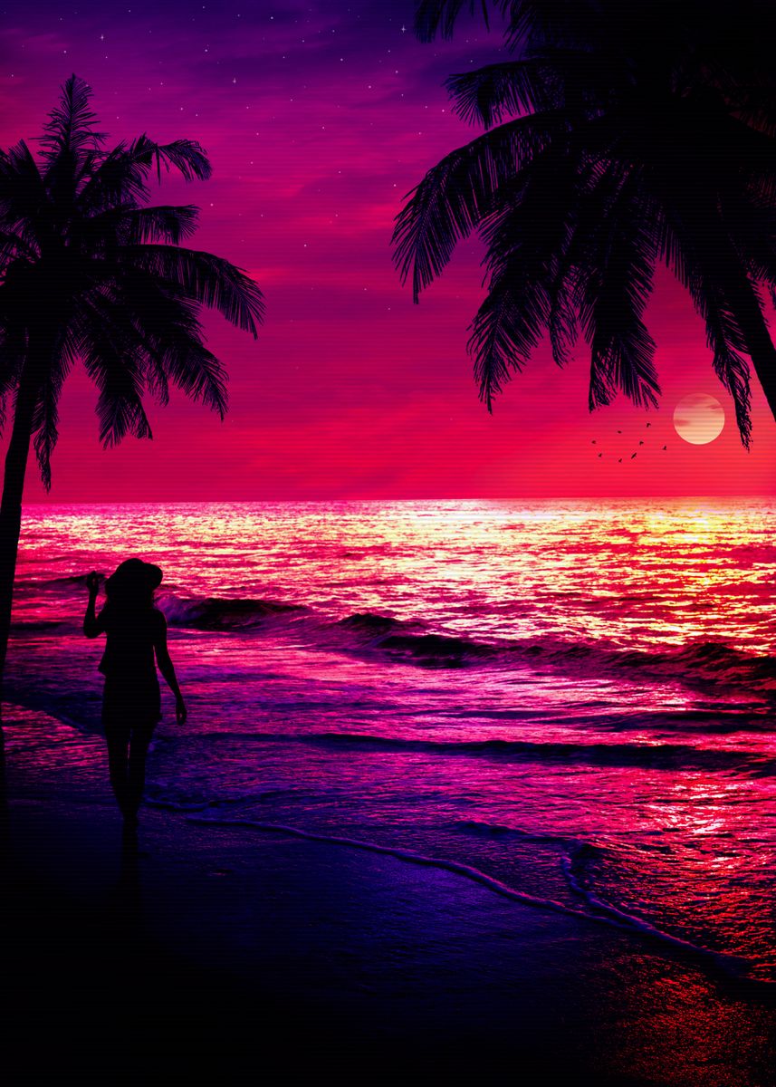 'Synthwave sunset beach' Poster by INSPIRE COLLECTION | Displate