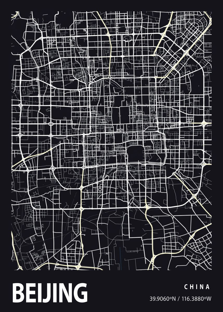 'Beijing City Map China' Poster, picture, metal print, paint by Max ...