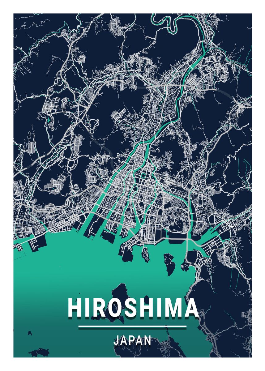 'Hiroshima City Map Japan' Poster, picture, metal print, paint by Max ...