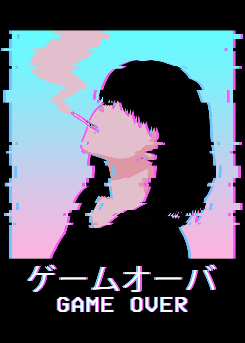 'Waifu Anime Girl Smoking' Poster, picture, metal print, paint by ...
