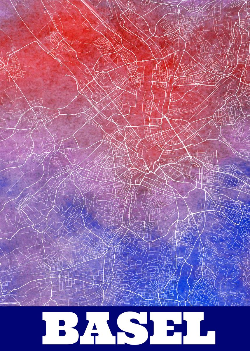 'Basel Switzerland City Map' Poster, picture, metal print, paint by Tim ...