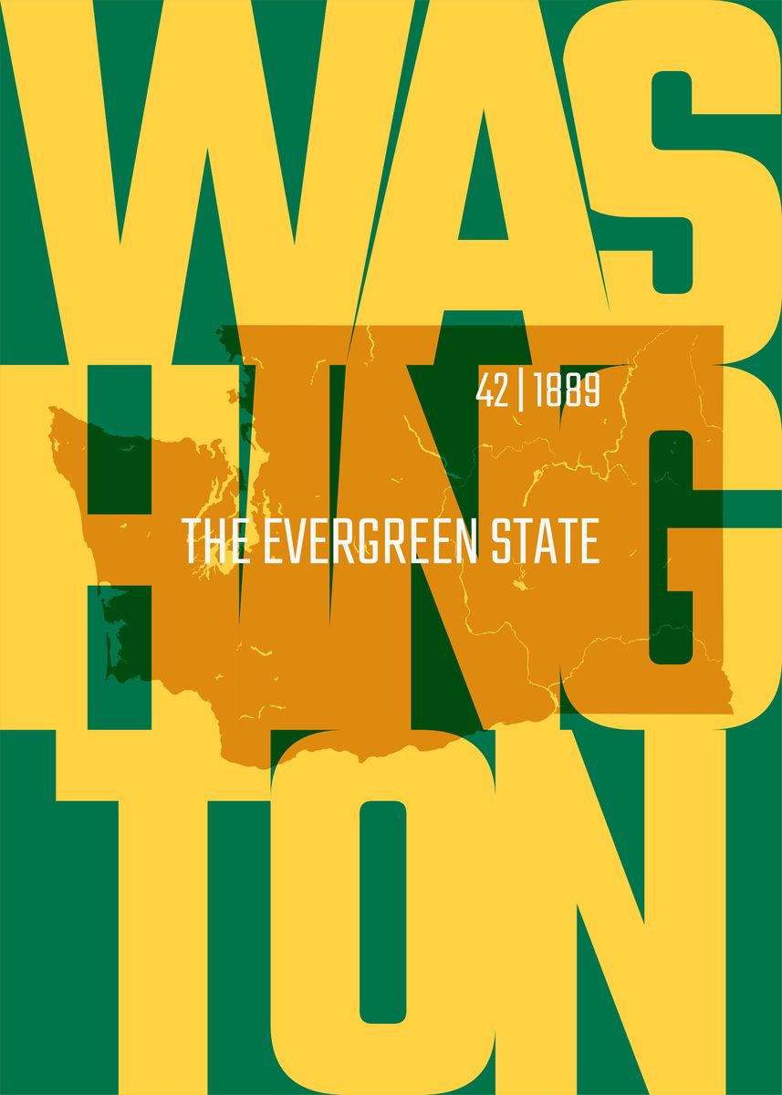 'Washington state of usa' Poster, picture, metal print, paint by ...