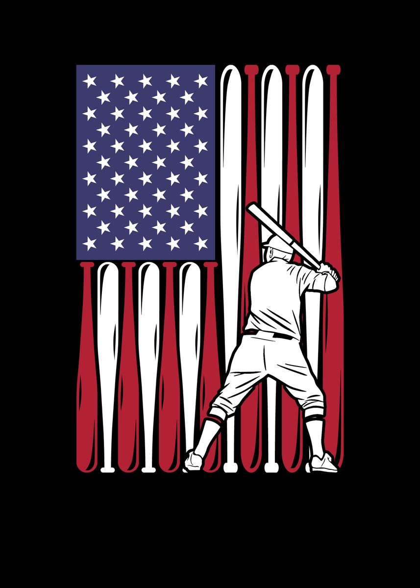 'Baseball American Flag USA' Poster, picture, metal print, paint by ...
