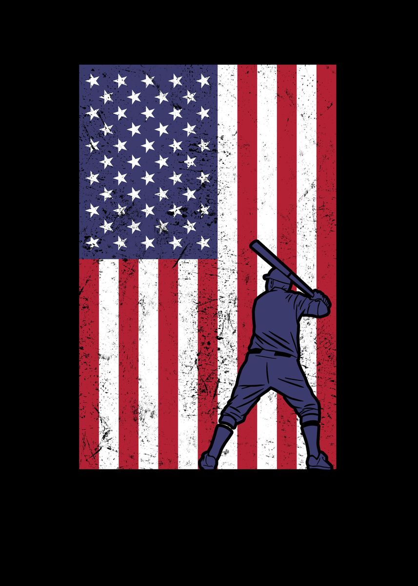 'Baseball American Flag USA' Poster, picture, metal print, paint by ...
