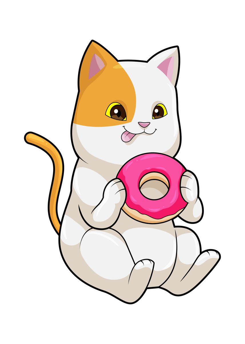 'Cat Eating Donut' Poster, picture, metal print, paint by Markus ...