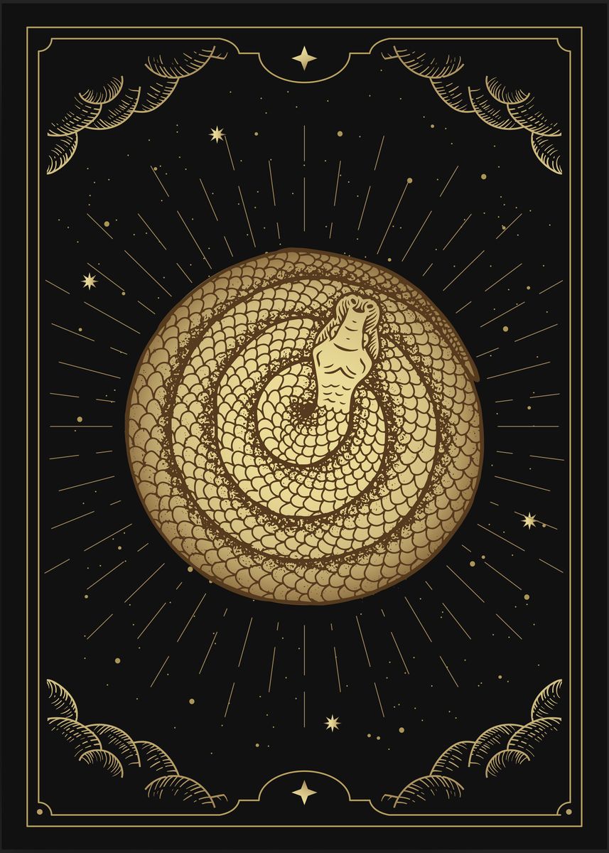 'Snake circle in tarot card' Poster, picture, metal print, paint by ...