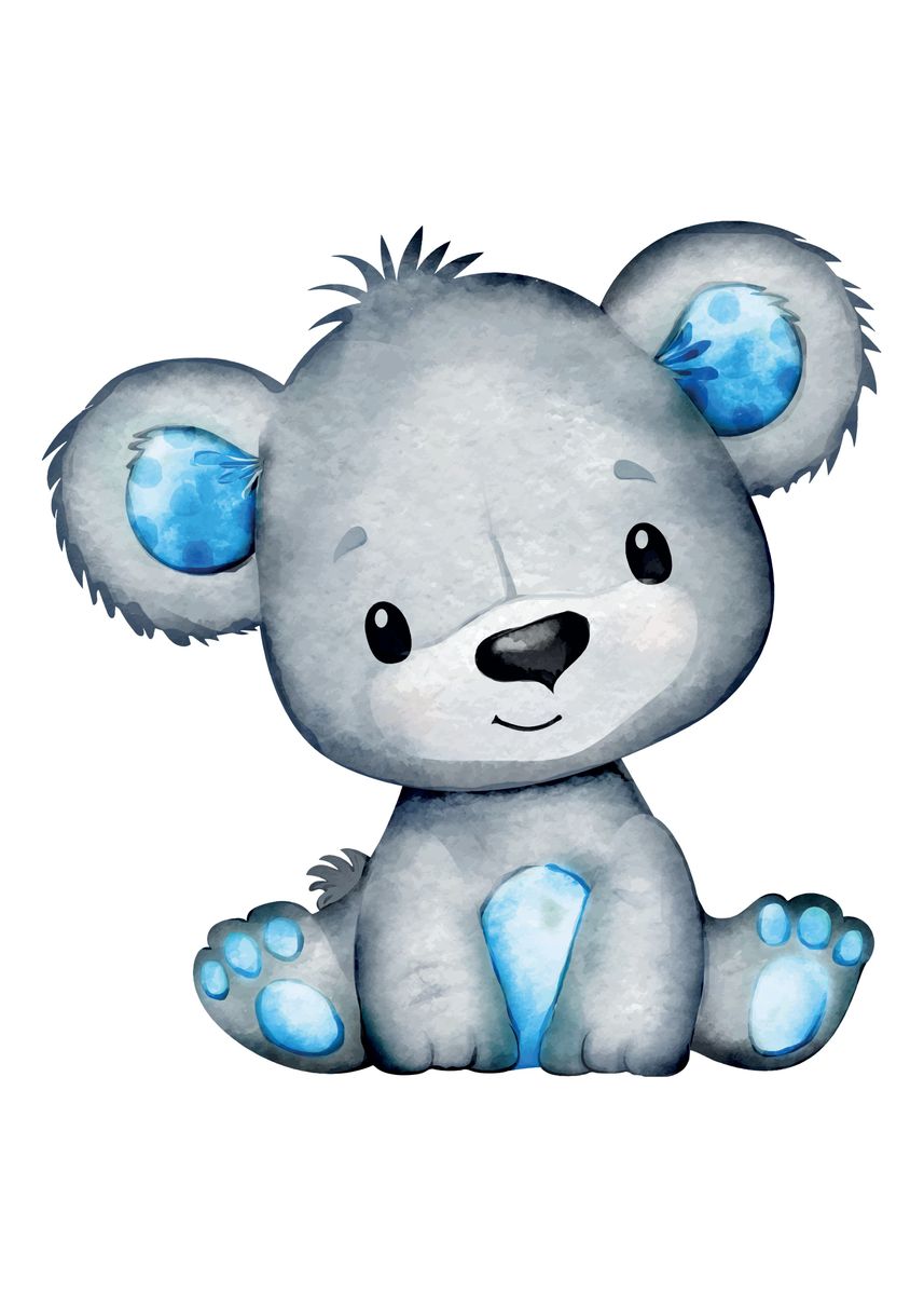 'Cute blue Bear' Poster, picture, metal print, paint by Andreas ...