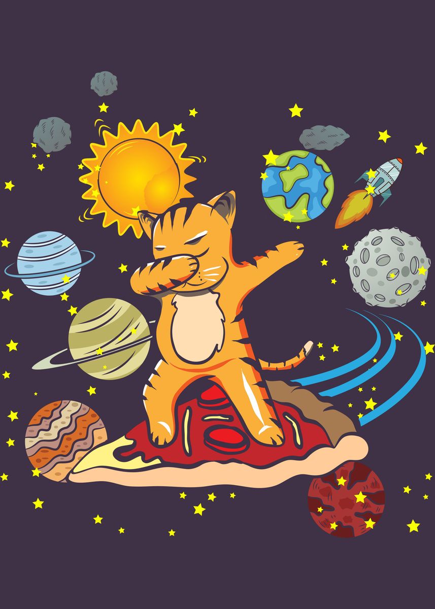 'Dabbing Pizza Space Cat' Poster, picture, metal print, paint by ...