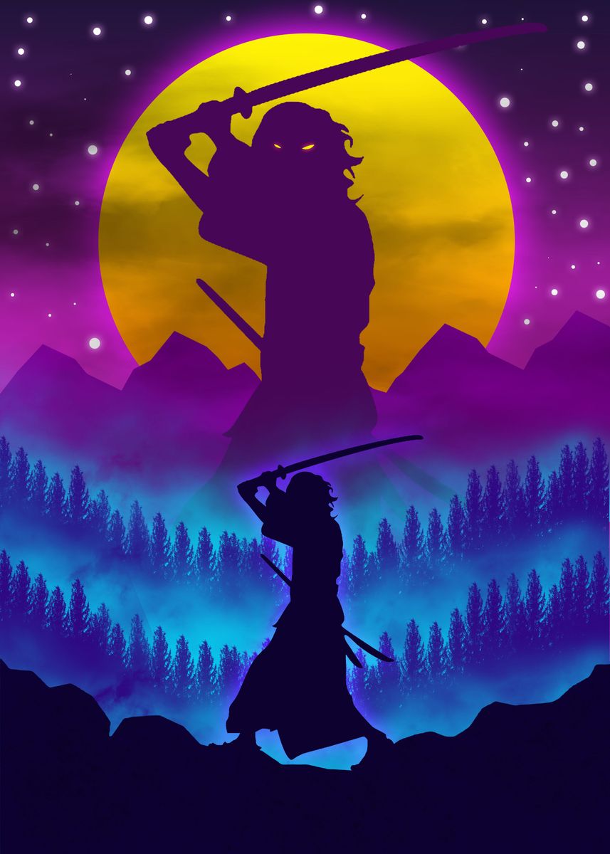 'Samurai Retro' Poster, picture, metal print, paint by Theng Id | Displate