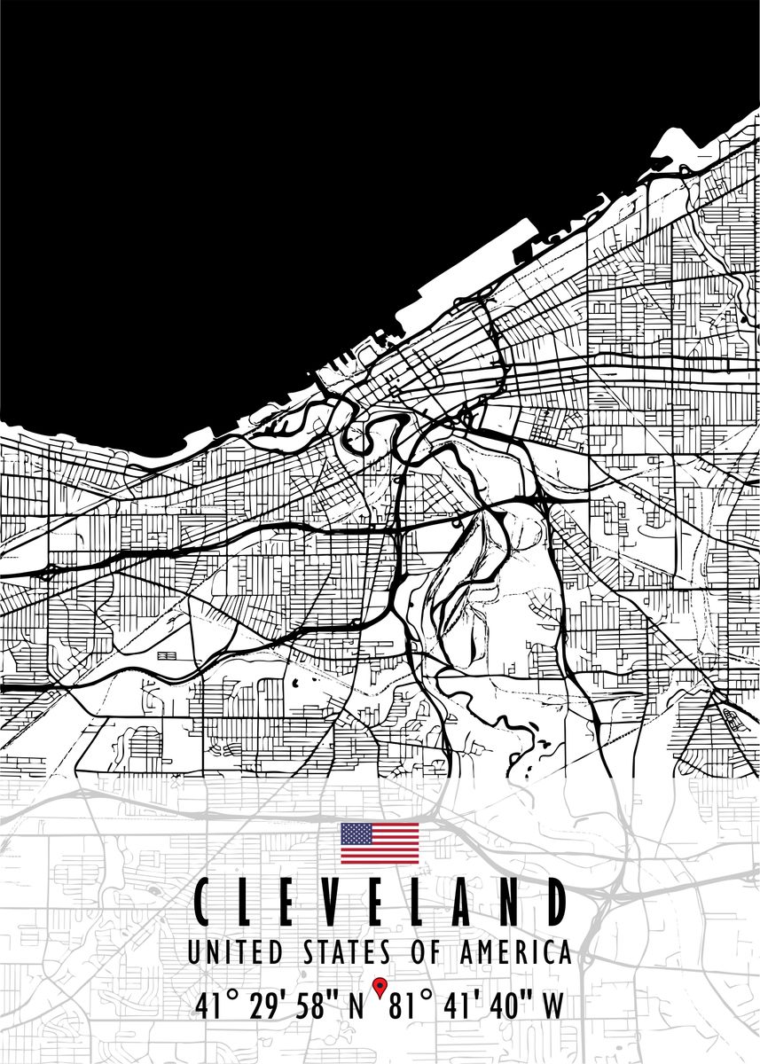 'CLEVELAND MAP USA' Poster, picture, metal print, paint by Artistic ...