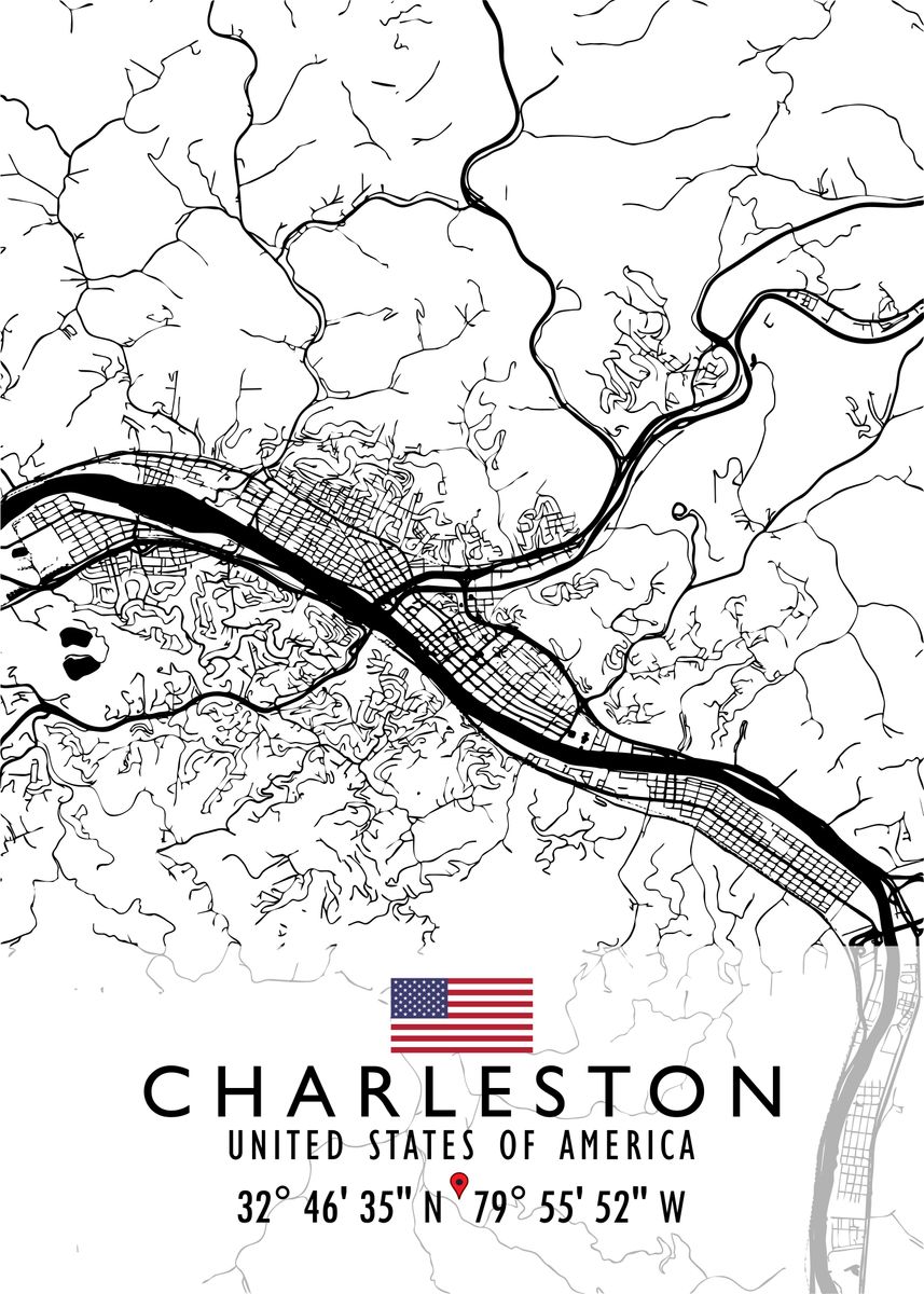 'CHARLESTON MAP USA' Poster, picture, metal print, paint by Artistic ...