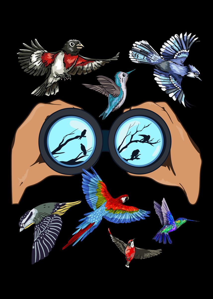 'Bird Watching Binocular' Poster, picture, metal print, paint by ...