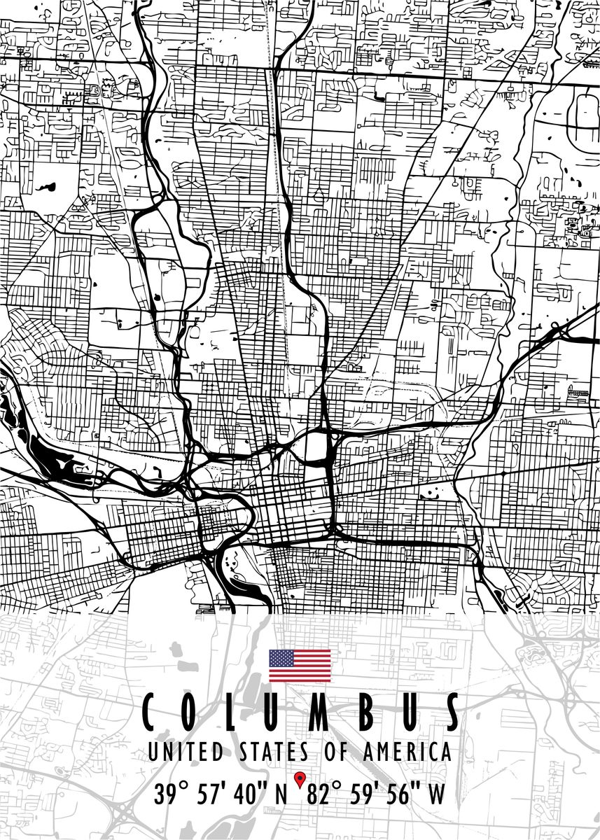 'COLUMBUS MAP USA' Poster, picture, metal print, paint by Artistic ...