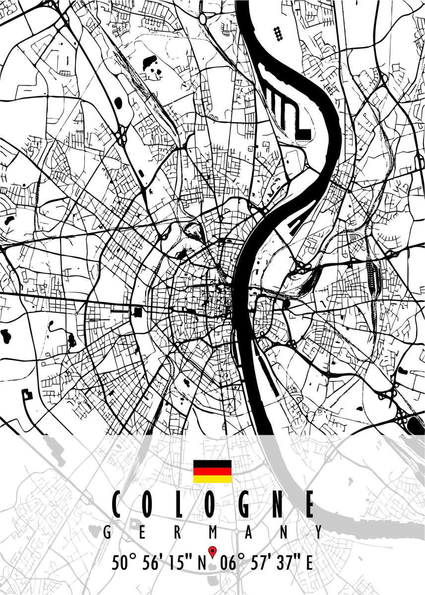 'COLOGNE MAP GERMANY' Poster, picture, metal print, paint by Artistic ...