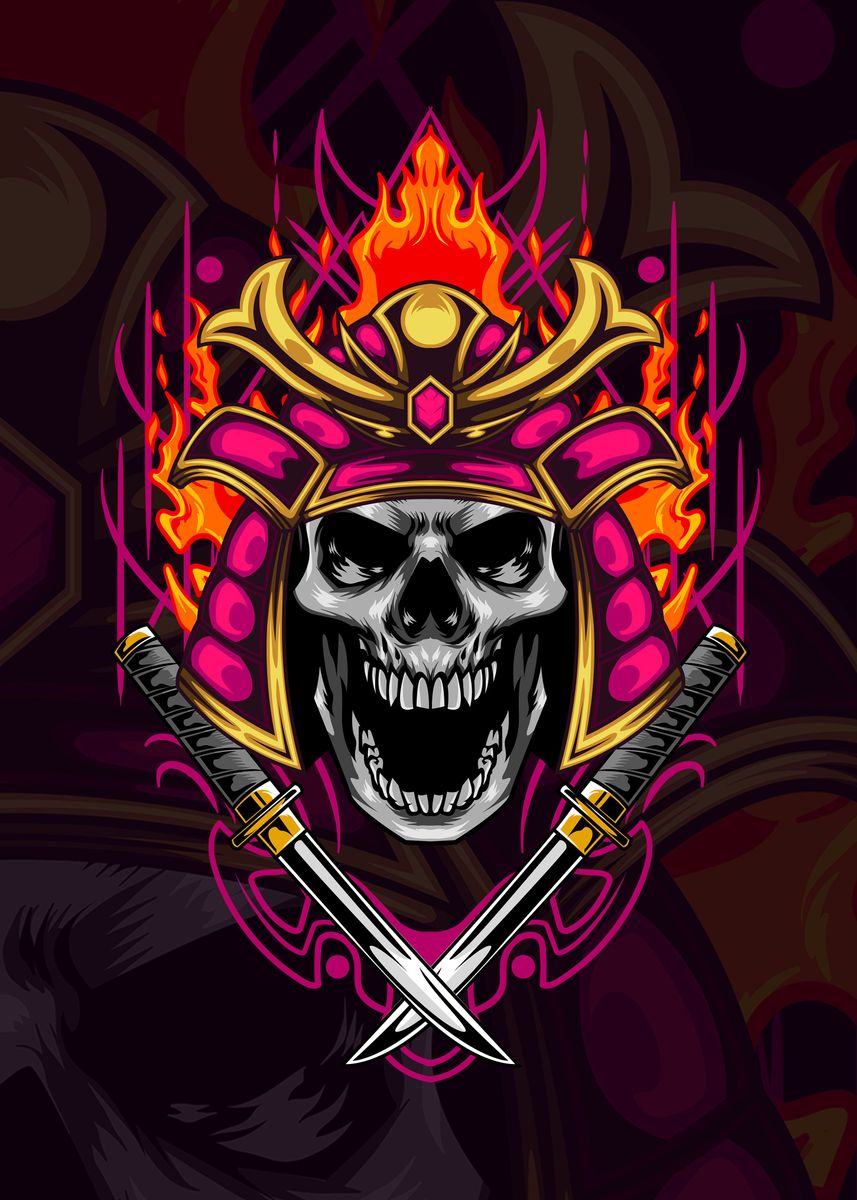 'Fire Samurai Skull 02' Poster, picture, metal print, paint by Iqbal ...