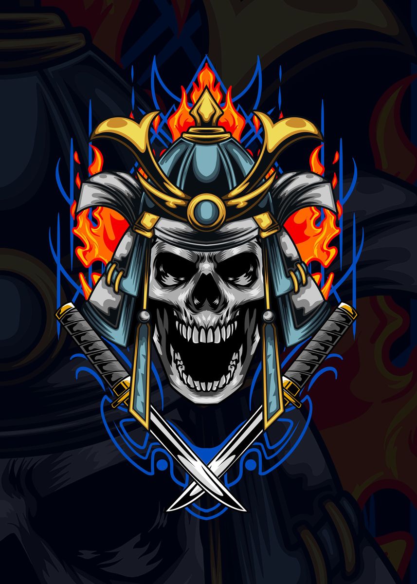 'Fire Samurai Skull 04' Poster, picture, metal print, paint by Iqbal ...