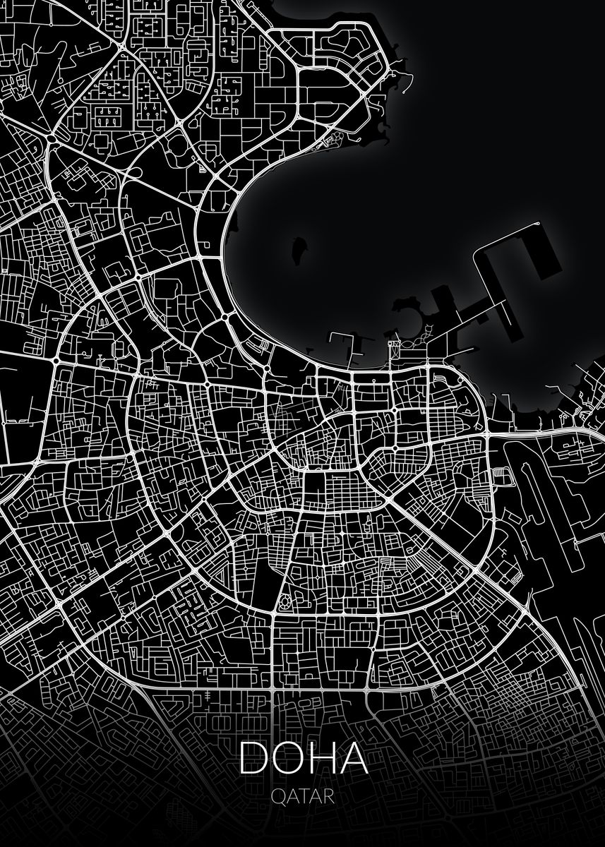 'Doha Map Black' Poster, picture, metal print, paint by dkDesign | Displate