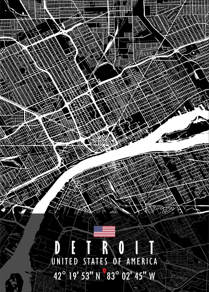 'DETROIT MAP USA' Poster, picture, metal print, paint by Artistic ...