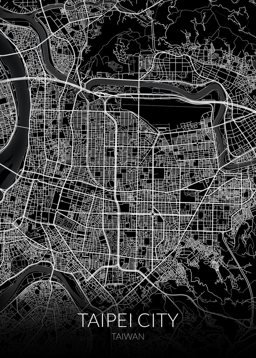 'Taipei City Map Black' Poster, picture, metal print, paint by dkDesign ...