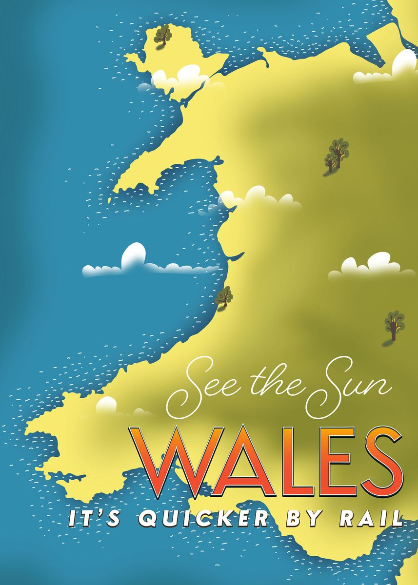 'Wales train travel poster' Poster, picture, metal print, paint by ...