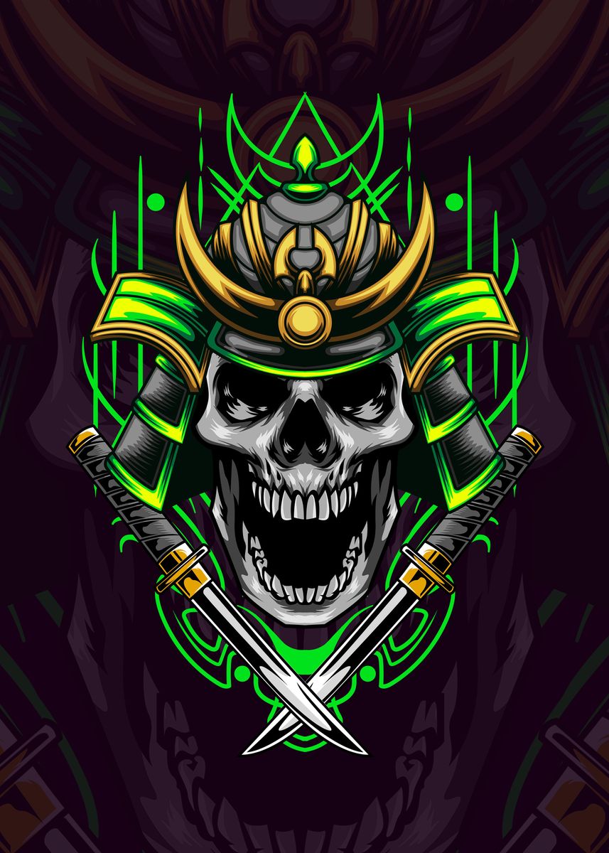 'Fire Samurai Skull 05' Poster, picture, metal print, paint by Iqbal ...