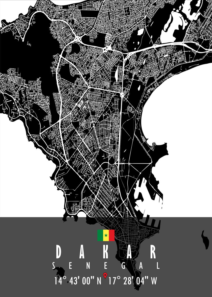 'DAKAR MAP SENEGAL' Poster, picture, metal print, paint by Artistic ...