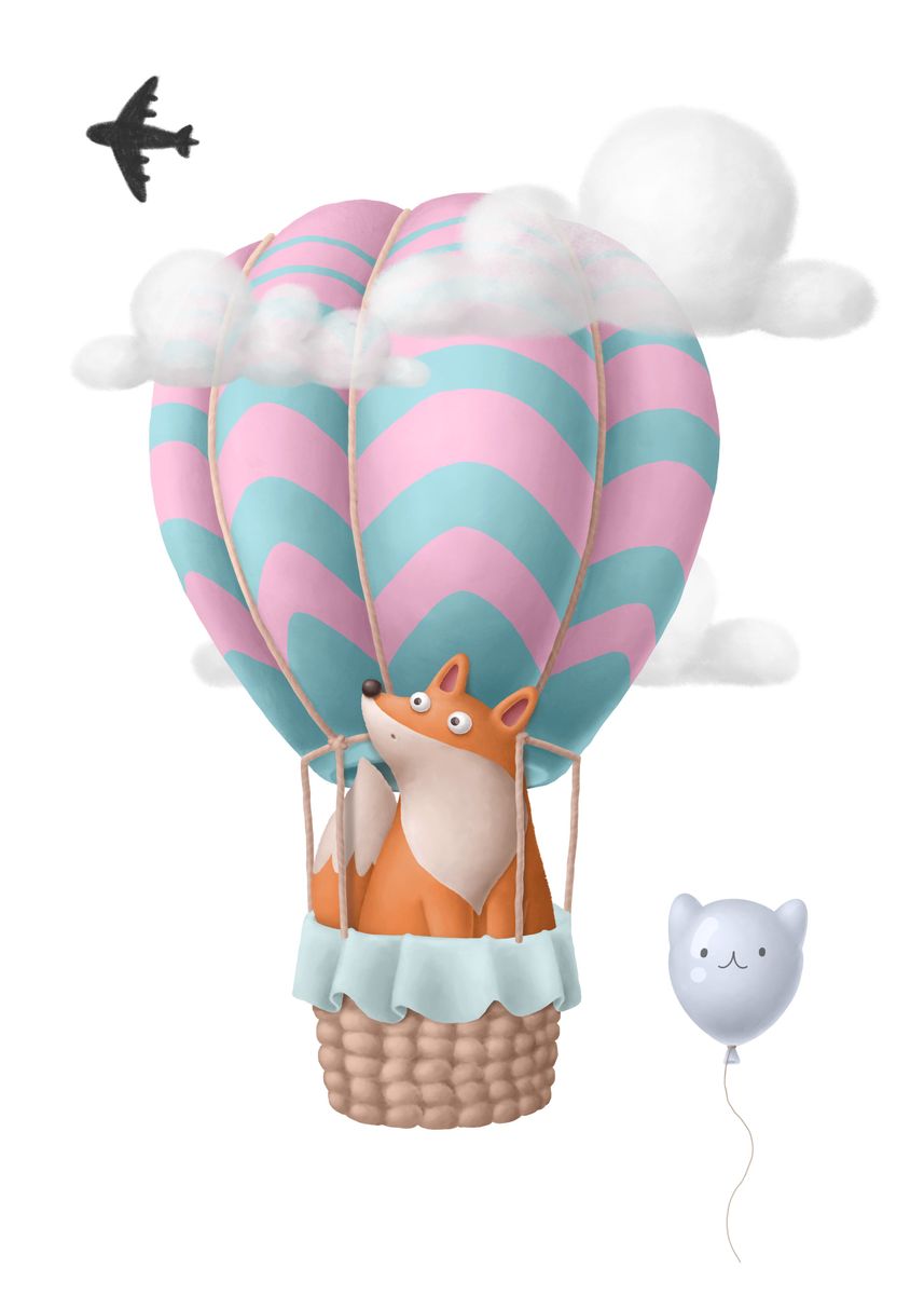 'Cute fox in a hot air ball' Poster by Andreas Schellenberg | Displate