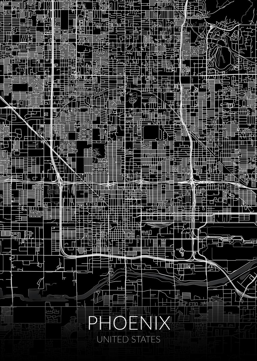 'Phoenix Map Black USA' Poster, picture, metal print, paint by dkDesign ...