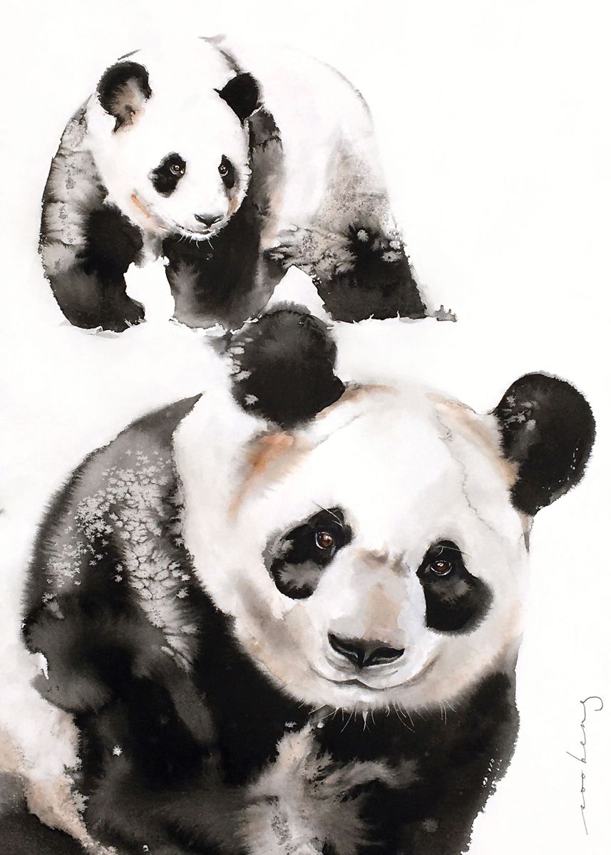 'Panda Pair' Poster, picture, metal print, paint by Soo Beng Lim | Displate