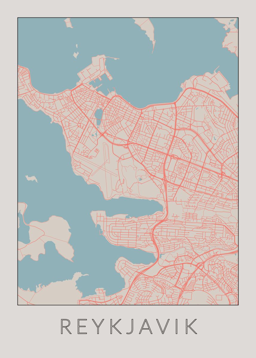 'Reykjavik Vintage Map' Poster, picture, metal print, paint by dkDesign ...